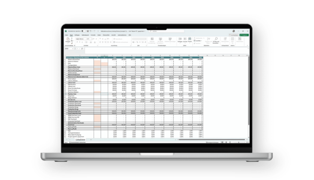 Excel Template Calculation Scheme